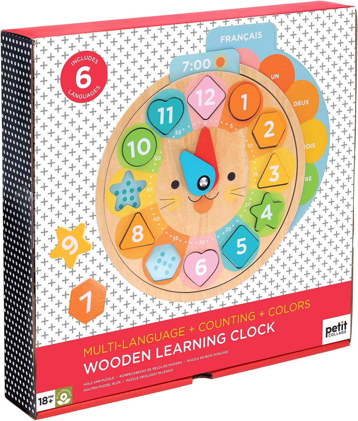 Multi-Language + Counting + Colors Wooden Learning Clock – Little Canadian
